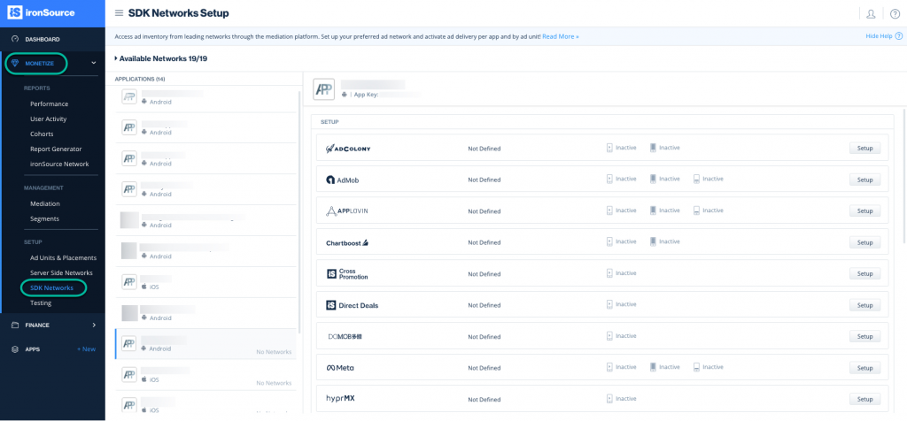 Mediation SDK Networks Setup - IronSource Knowledge Center