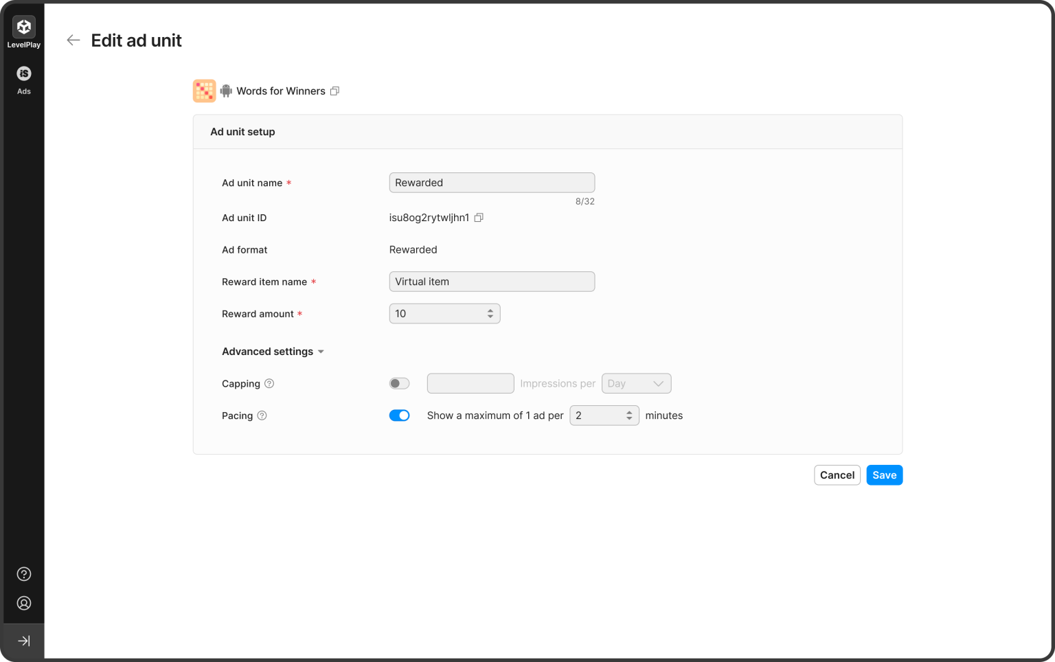 Rewarded settings - IronSource Knowledge Center