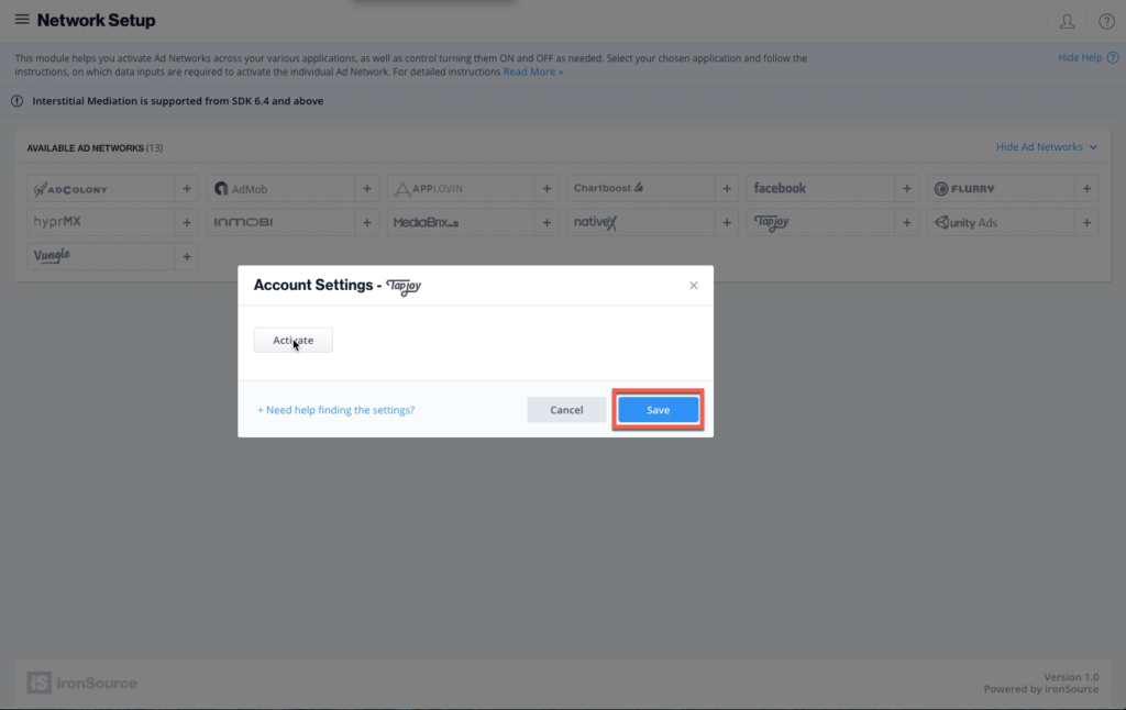 Tapjoy Mediation Integration Guide for Unity - IronSource Knowledge Center