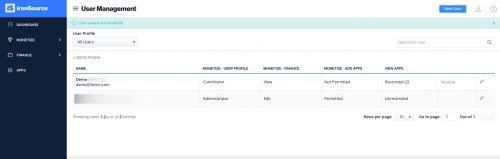 User management - IronSource Knowledge Center