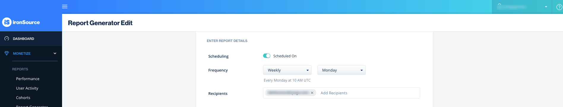 Schedule Custom Reports - IronSource Knowledge Center