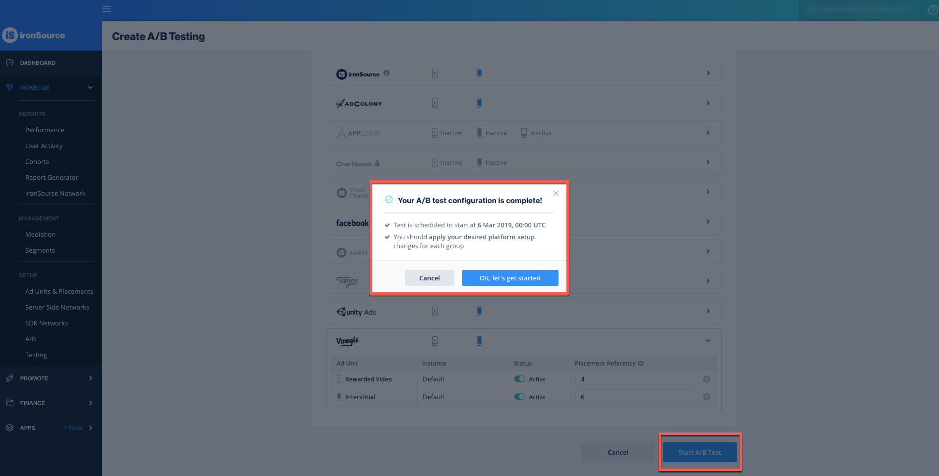 广告变现A/B测试 - IronSource Knowledge Center