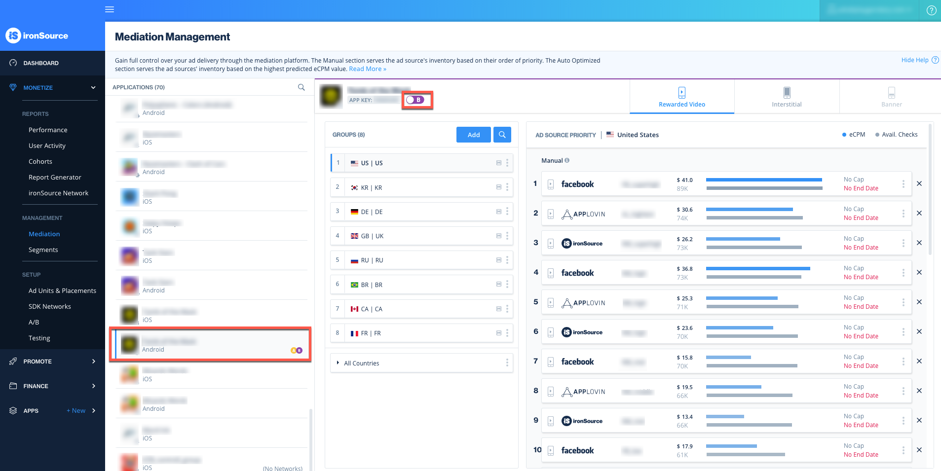 广告变现A/B测试 - IronSource Knowledge Center
