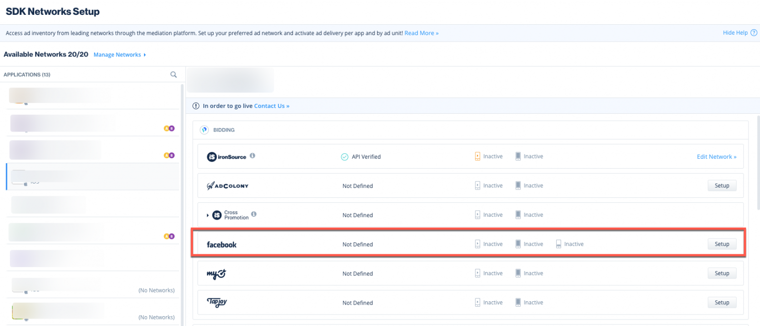 How to activate Meta Audience Network bidding - IronSource Knowledge Center