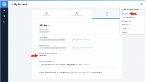 Advertiser ID and password - ironSource knowledge center